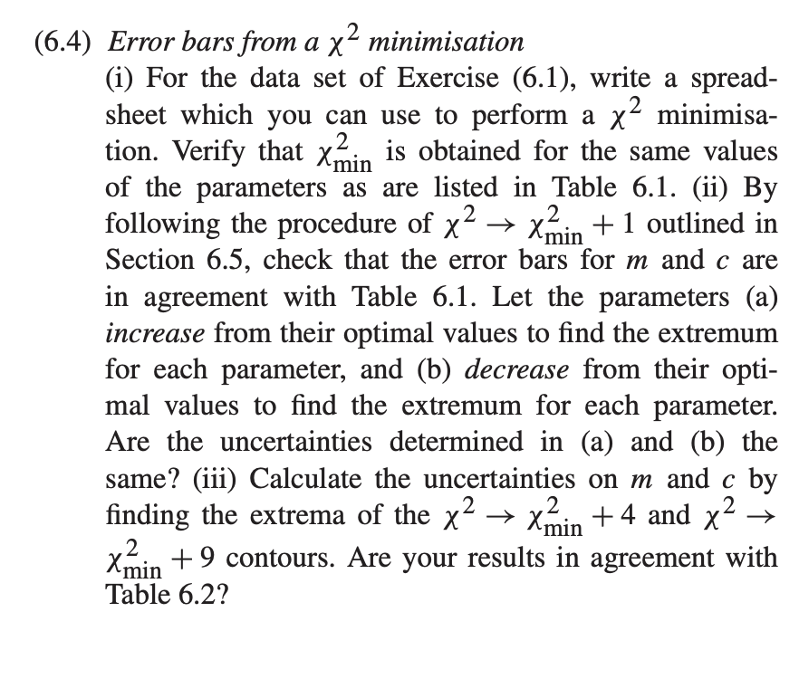 Solved 5.4) Error bars from a χ2 minimisation (i) For the | Chegg.com