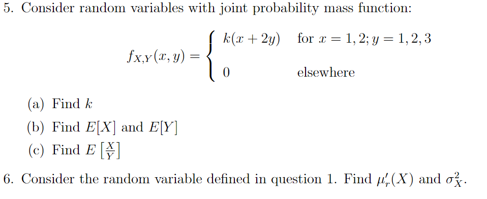 Solved 5. Consider random variables with joint probability | Chegg.com