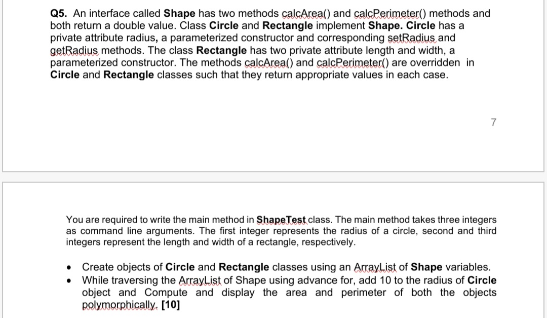Solved Q5. An interface called Shape has two methods | Chegg.com