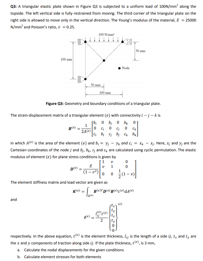 Q3: A triangular elastic plate shown in Figure 03 is | Chegg.com