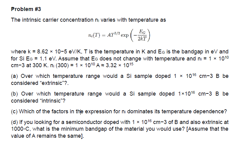 Solved The intrinsic carrier concentration ni varies with | Chegg.com