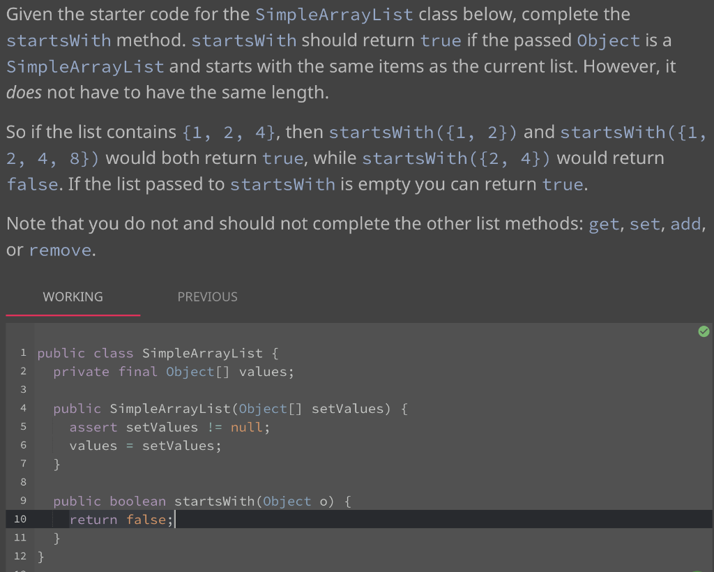 Solved Given the starter code for the SimpleArrayList class | Chegg.com