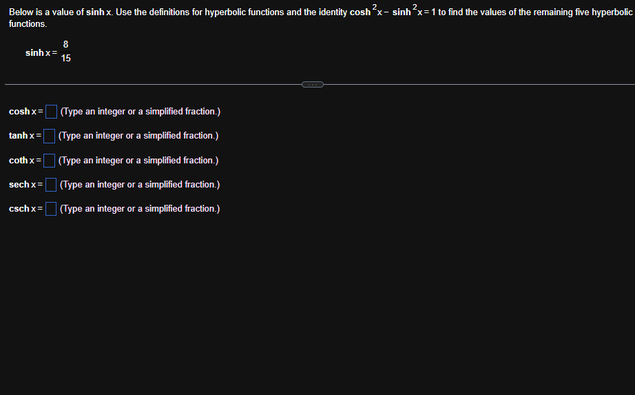 Solved Below is a value of sinh x. Use the definitions for | Chegg.com