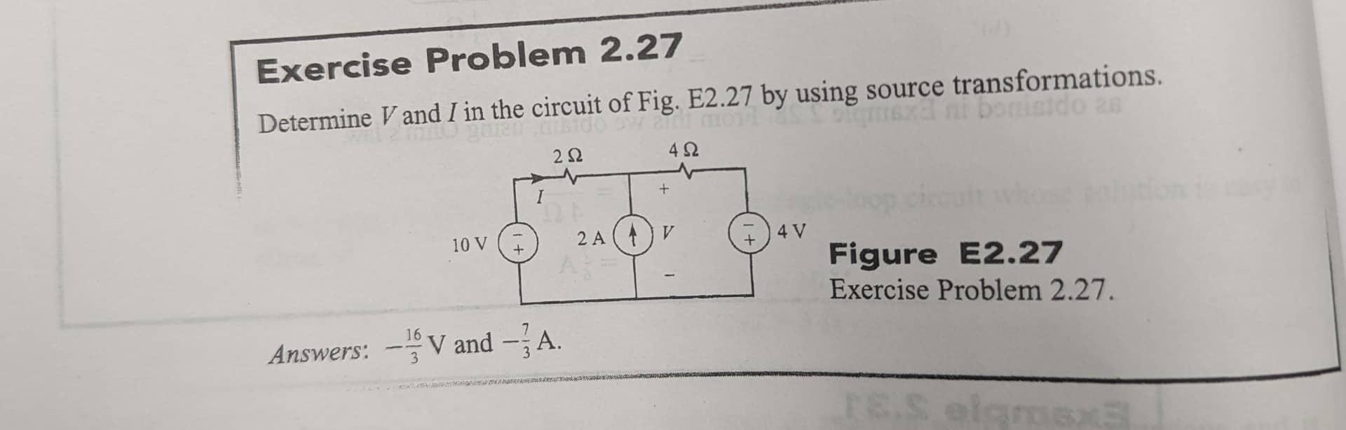 Solved Exercise Problem 2.27 Determine V and I in the | Chegg.com