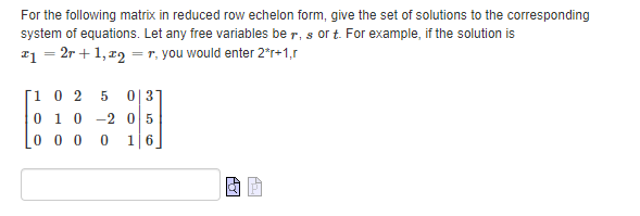 Solved For the following matrix in reduced row echelon form, | Chegg.com