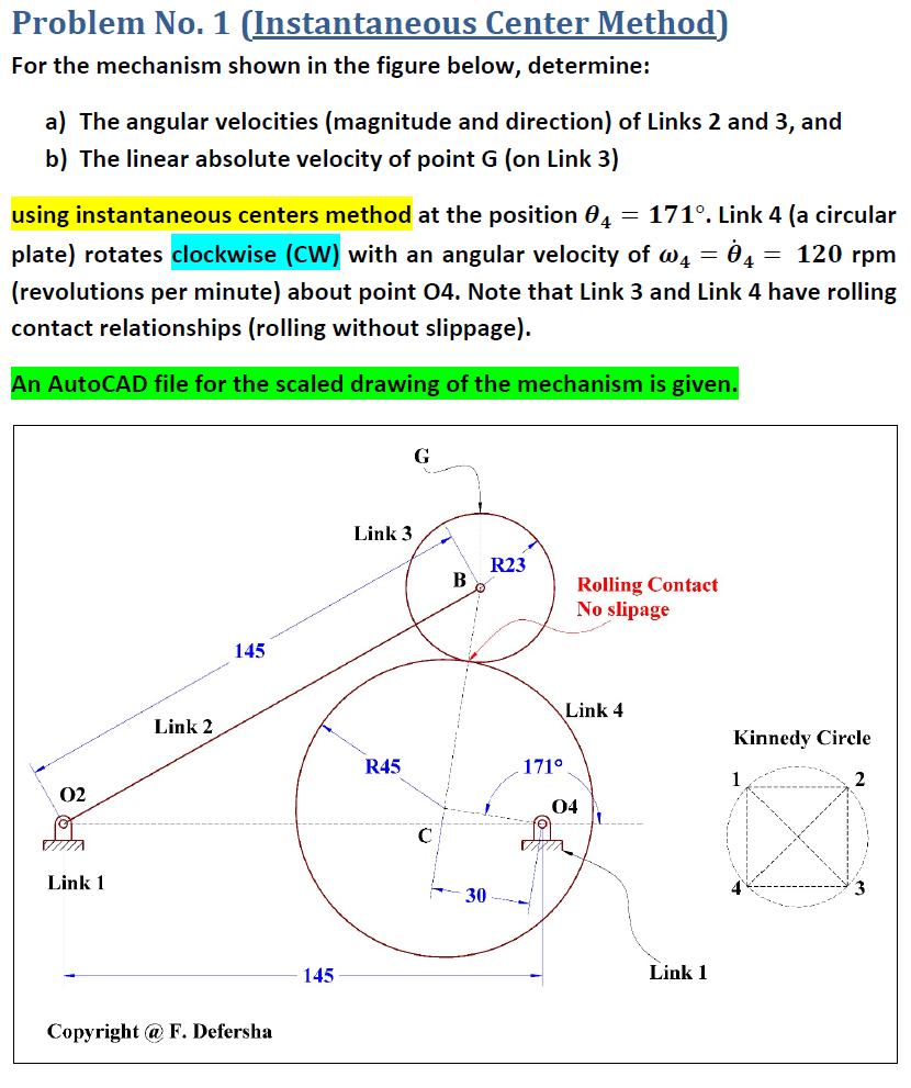 Problem No. 1 (Instantaneous ﻿Center Method)For the | Chegg.com