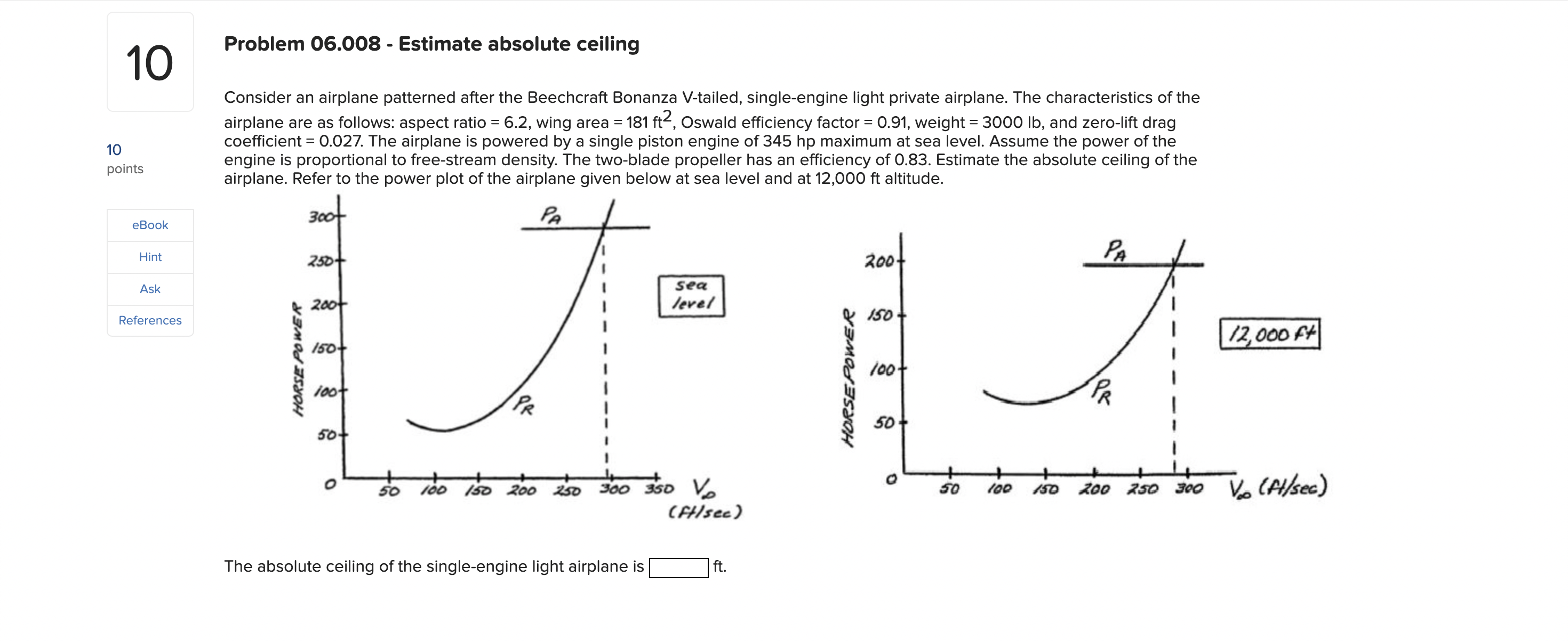 Solved Problem 06.008 - ﻿Estimate absolute ceilingConsider | Chegg.com
