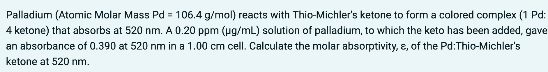 Solved Palladium (Atomic Molar Mass Pd =106.4 g/mol ) reacts | Chegg.com