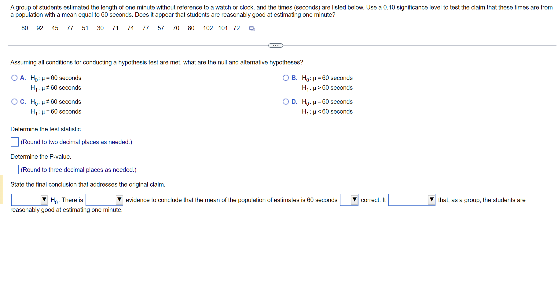 Solved stat Part D. (1) Reject / fail to reject (2) | Chegg.com