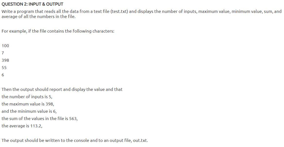 Solved Question 2 Input And Output Write A Program That Reads 7186