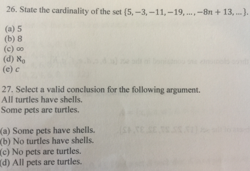 Solved 26. State the cardinality of the set {5, -3, -11, | Chegg.com