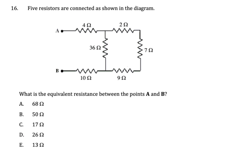 Solved 16. Five resistors are connected as shown in the | Chegg.com