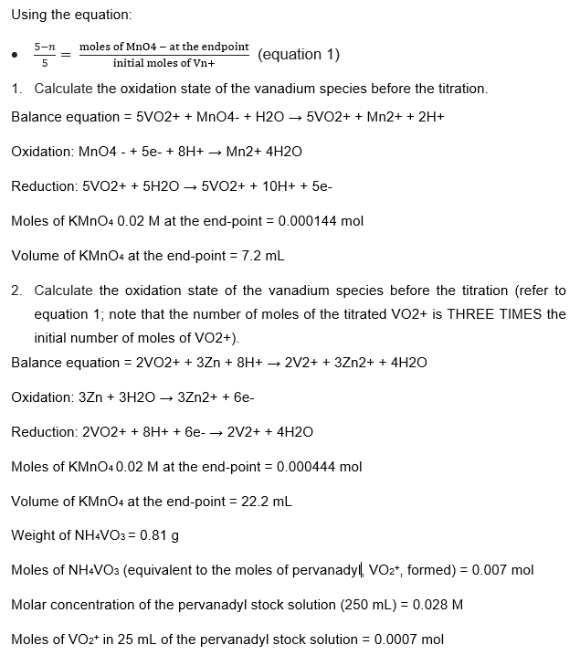 Solved Using the equation: - 55−n= initial moles of Vn+ | Chegg.com