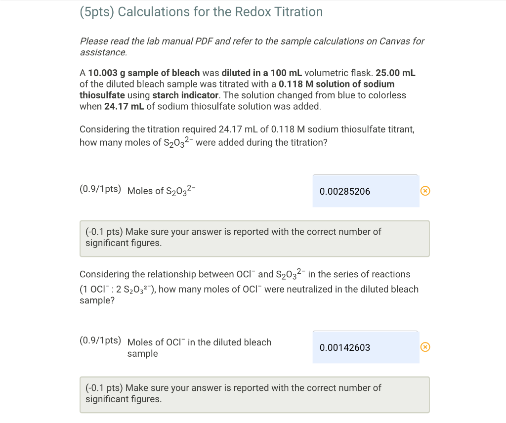 Solved (5pts) Calculations for the Redox Titration Please | Chegg.com
