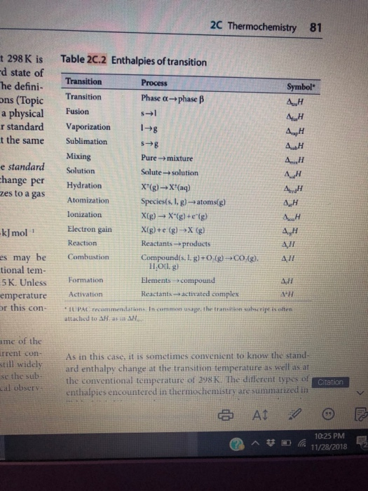 enthalpy of 2C 8ta) From the data in Tables 2C.2 and | Chegg.com