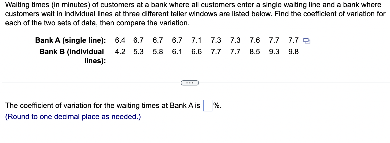 Solved Waiting times (in minutes) of customers at a bank | Chegg.com