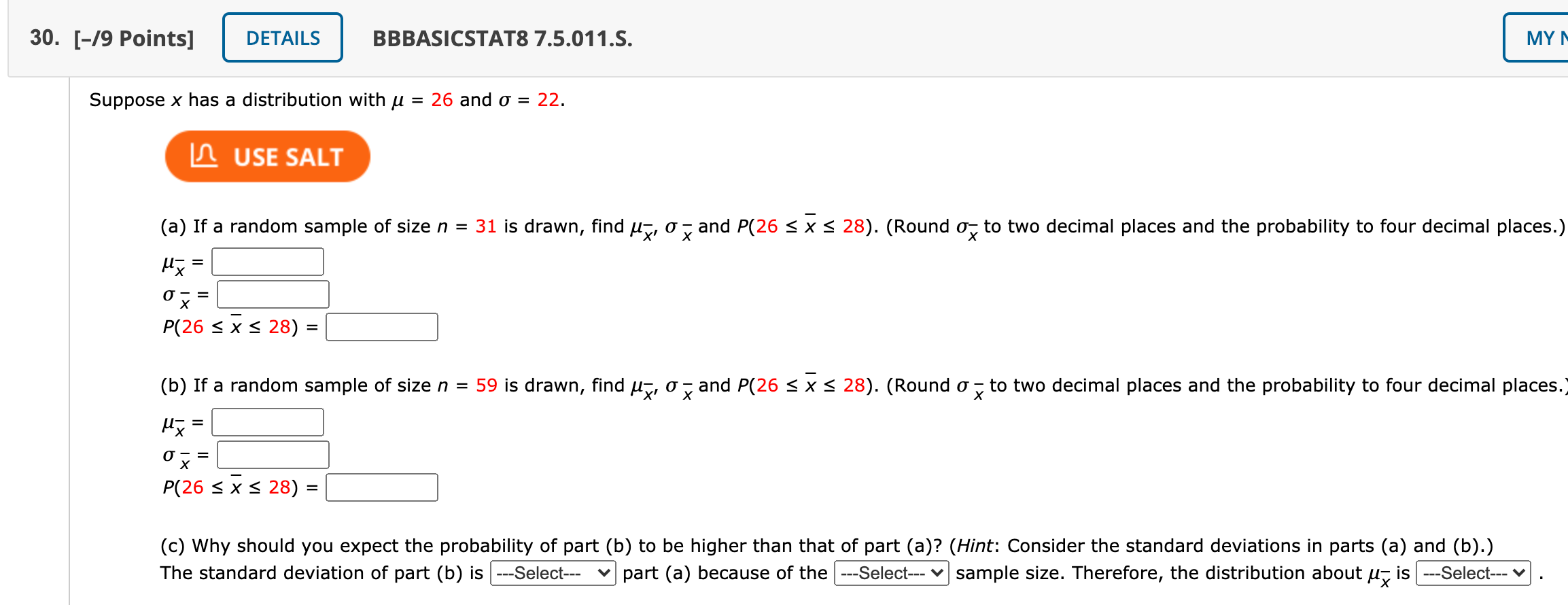 Solved 29. [-/2 Points] DETAILS BBBASICSTAT8 7.5.010.MI. MYN | Chegg.com