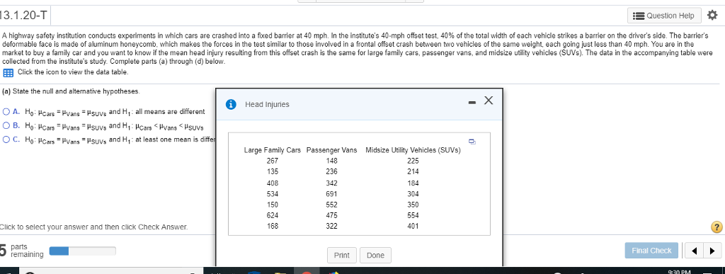 Solved 3.1.20-T Question Help A highway safety institution | Chegg.com