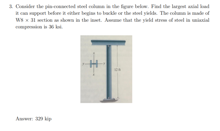 Solved 3. Consider the pin-connected steel column in the | Chegg.com