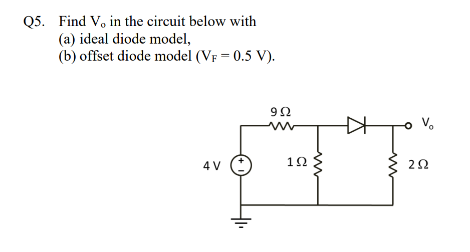 Solved Q5. Find Vo in the circuit below with (a) ideal diode | Chegg.com