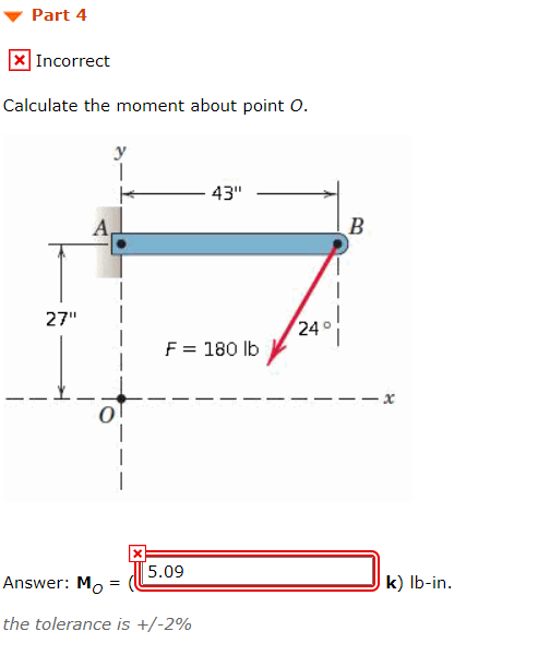 Solved Part 4 X Incorrect Calculate the moment about point | Chegg.com