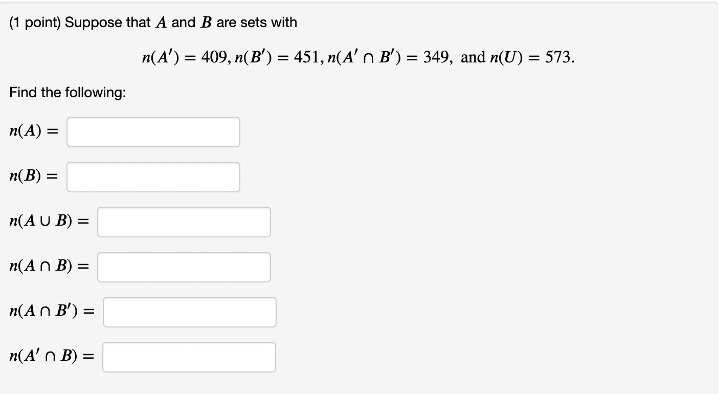 Solved (1 point) Suppose that \( A \) and \( B \) are sets | Chegg.com