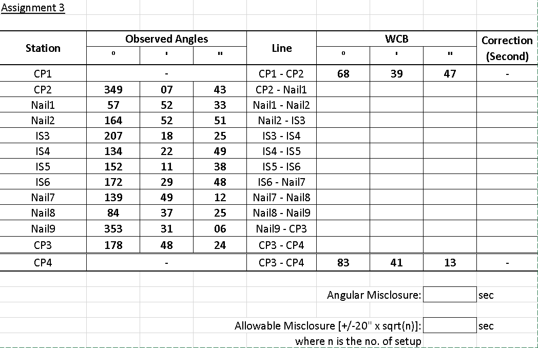 Assignment 3 Observed Angles WCB Station Line | Chegg.com