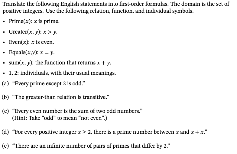 Solved Translate the following English statements into | Chegg.com