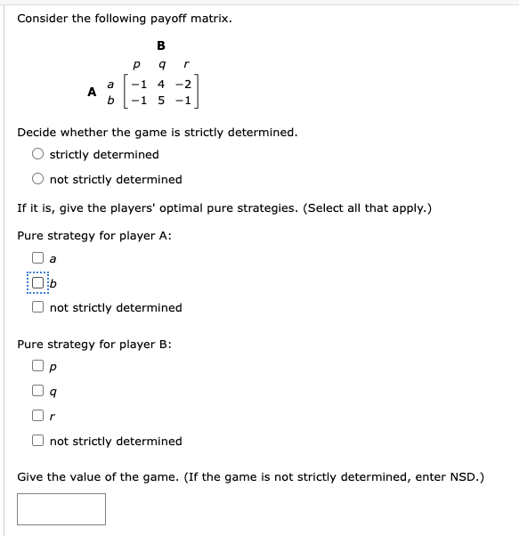 Consider the following payoff matrix.BA | Chegg.com
