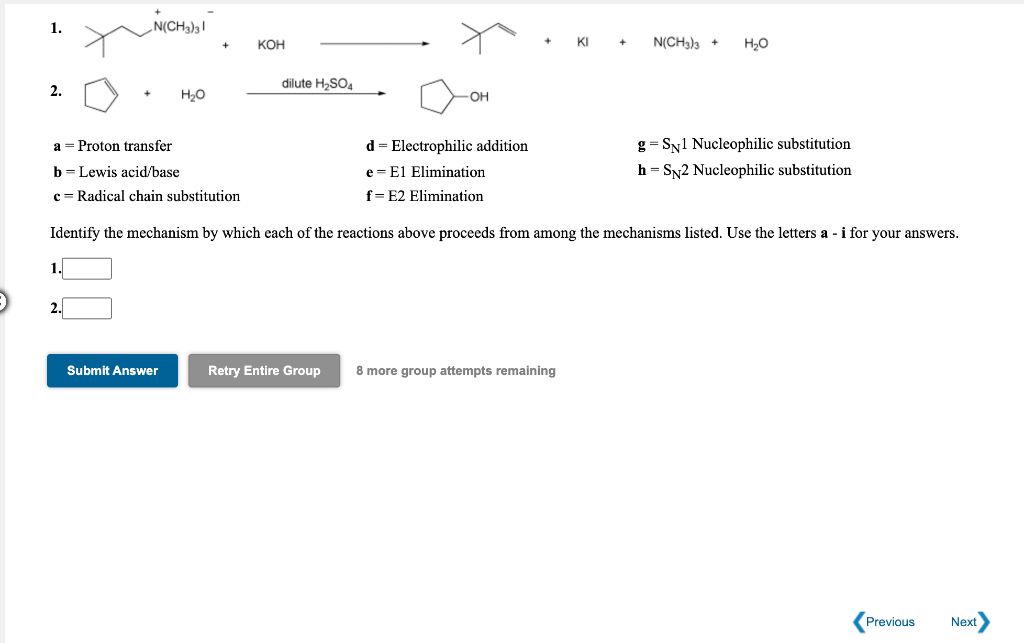Solved 1. N(CH3)31 KOH KI + N(CH3)3 + H2O 2. dilute H2SO4 | Chegg.com