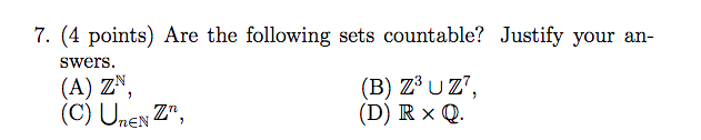 Solved 7. (4 points) Are the following sets countable? | Chegg.com