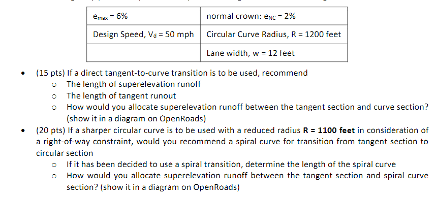 Solved - (15 pts) If a direct tangent-to-curve transition is | Chegg.com