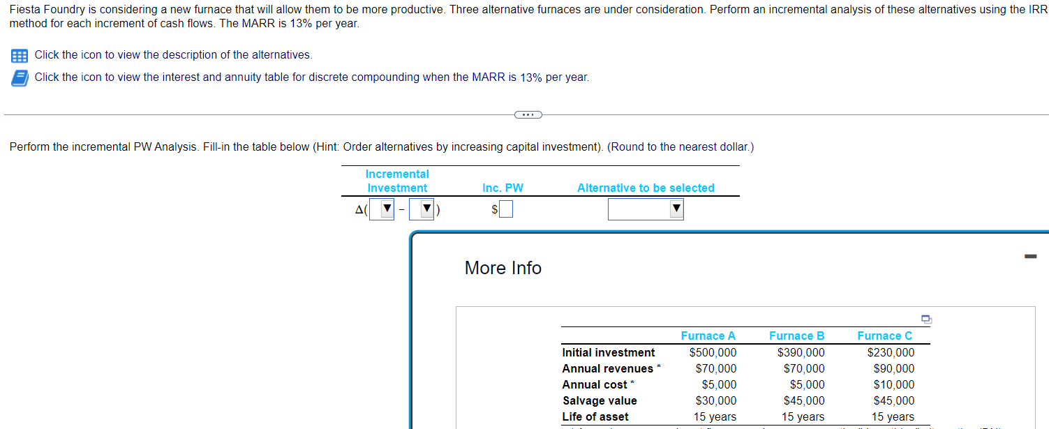 Solved method for each increment of cash flows. The MARR is | Chegg.com