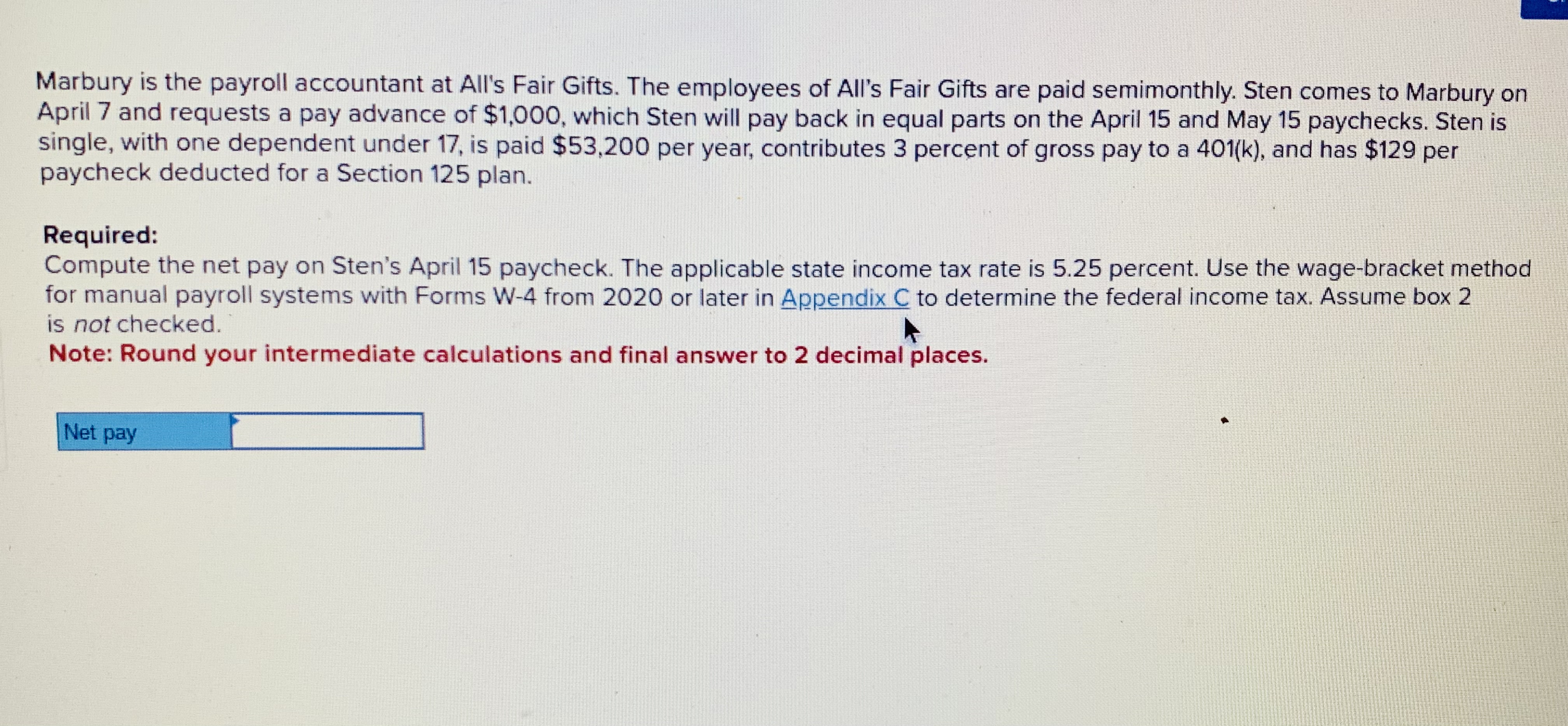 Solved Marbury is the payroll accountant at All's Fair | Chegg.com