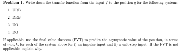 Solved Write down the transfer function from the input f to | Chegg.com