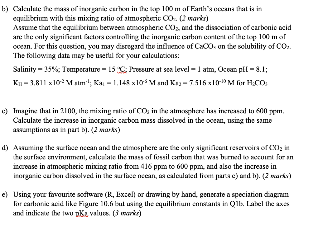 Solved b) Calculate the mass of inorganic carbon in the top | Chegg.com
