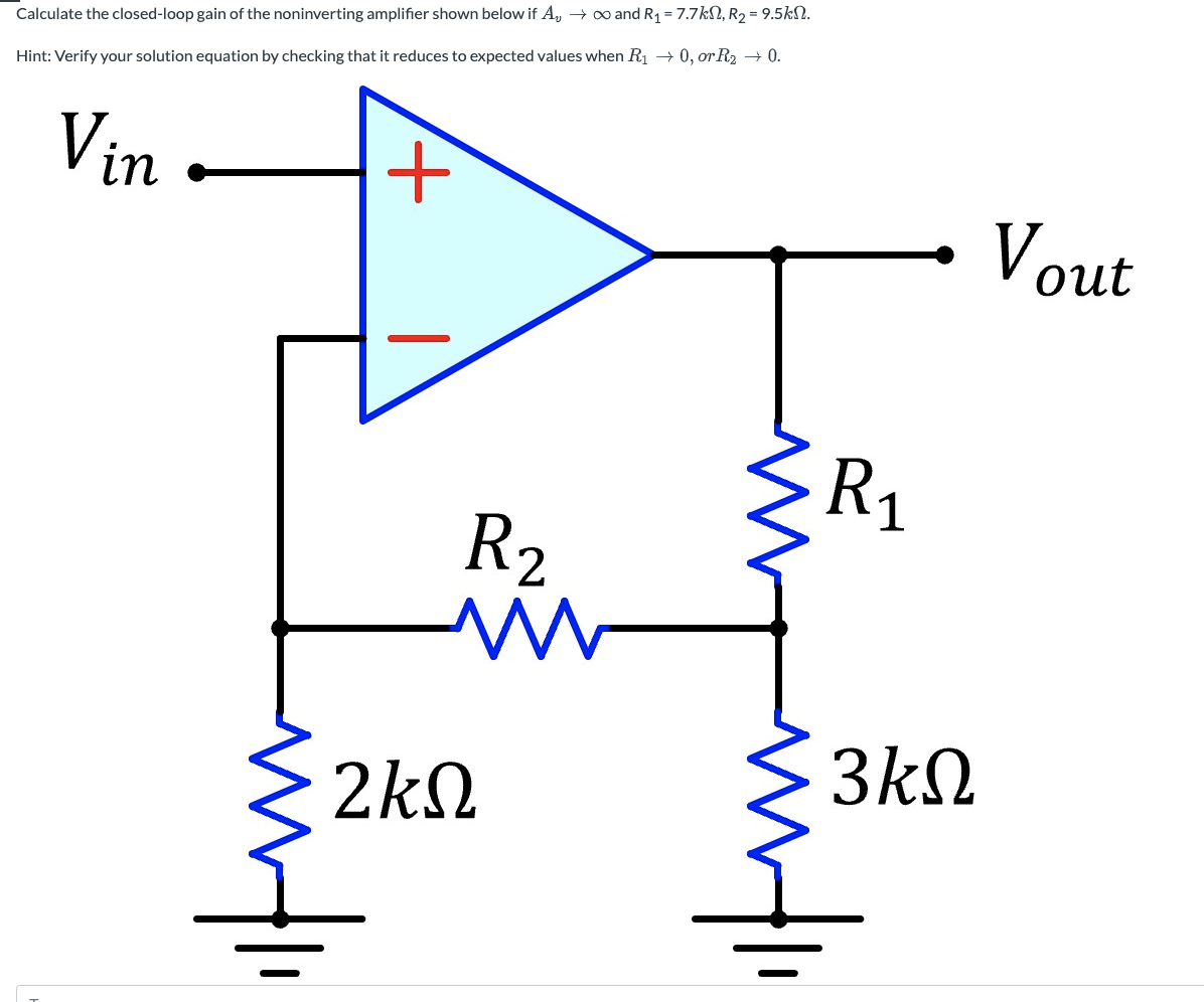 Calculate the closed-loop gain of the noninverting | Chegg.com
