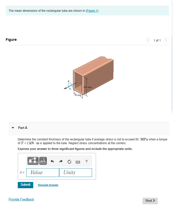 Solved The mean dimensions of the rectangular tube are shown | Chegg.com