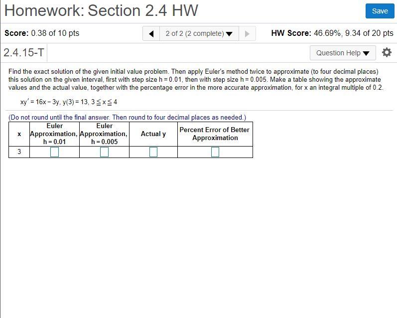 Solved Homework Section 2 4 Hw Save 2 Of 2 2 Complete Hw
