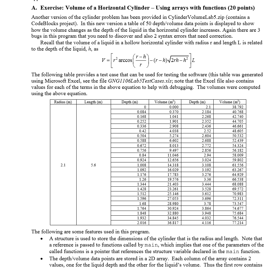 Solved A. Exercise: Volume of a Horizontal Cylinder - Using | Chegg.com