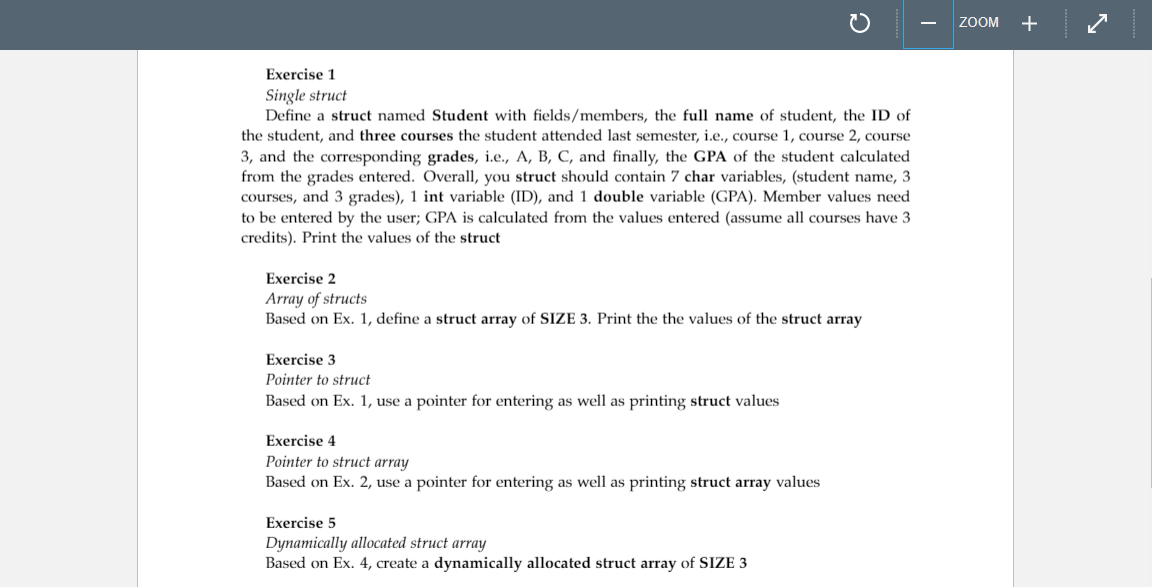 Solved - ZOOM + Exercise 1 Single struct Define a struct | Chegg.com