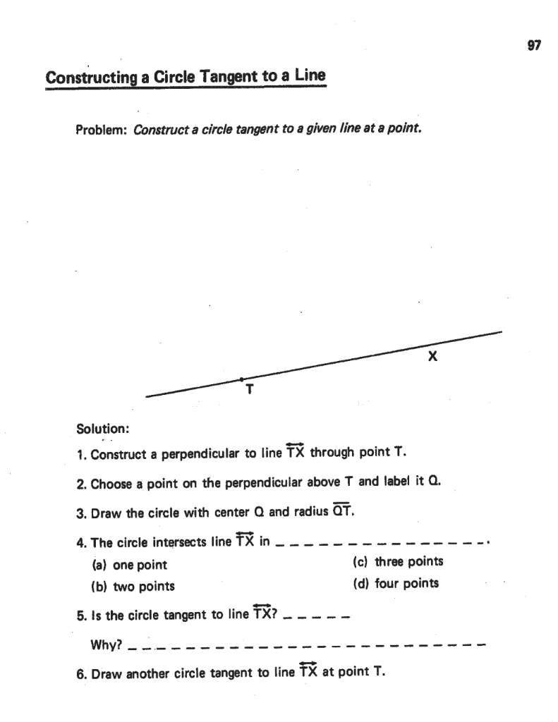 Solved 97 Constructing a Circle Tangent to a Line Problem: | Chegg.com