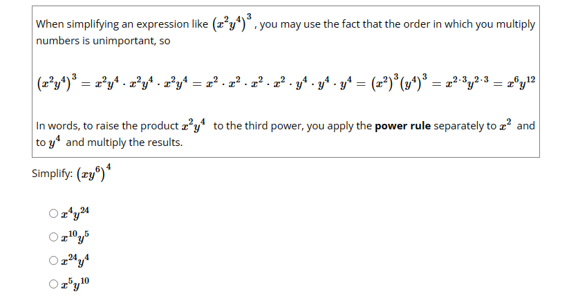Solved When simplifying an expression like (x2y4)3, you may | Chegg.com