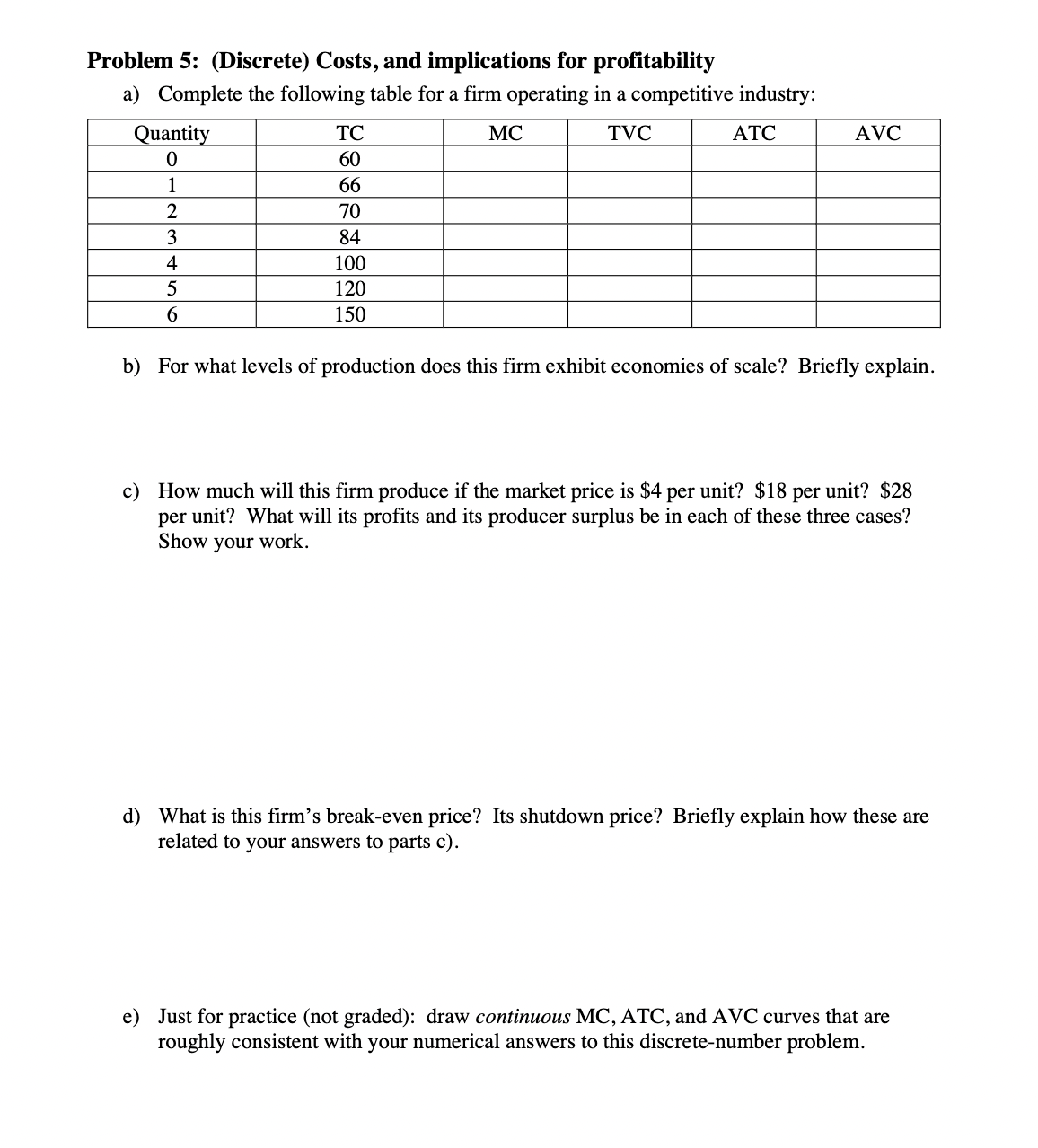 Solved Problem 5: (Discrete) Costs, and implications for | Chegg.com