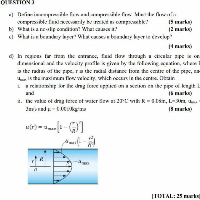 Solved QUESTION 3 a) Define incompressible flow and | Chegg.com
