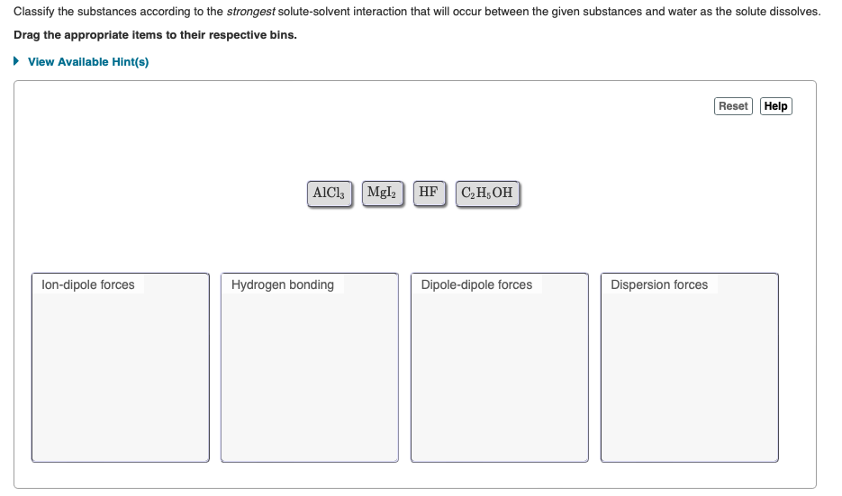 Solved Classify the substances according to the strongest | Chegg.com