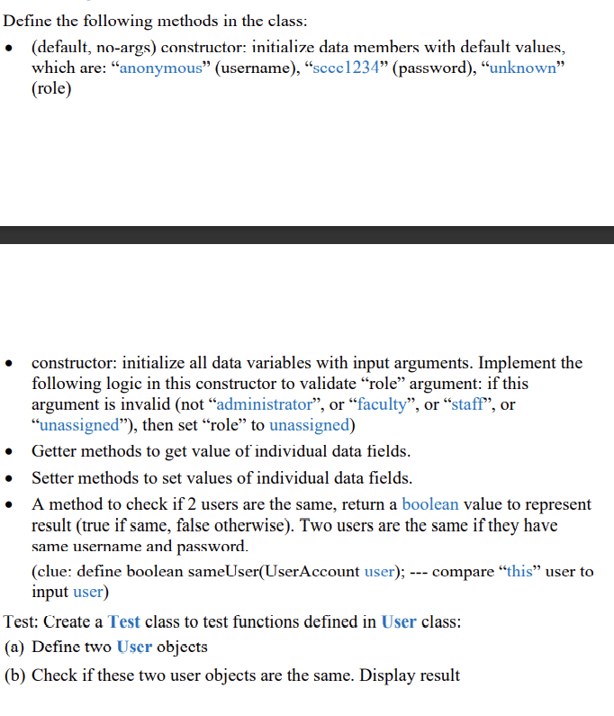 Solved Define the following methods in the class: - | Chegg.com