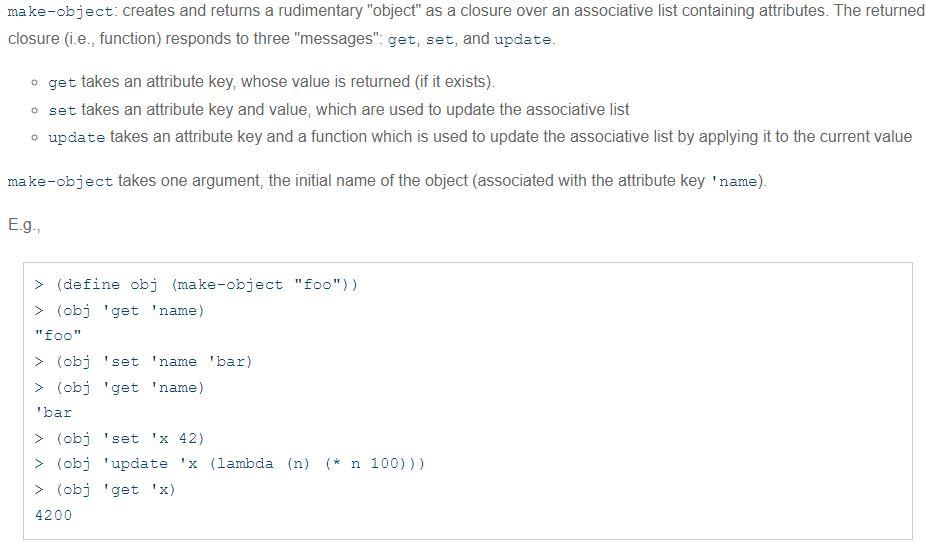 make-object: creates and returns a rudimentary | Chegg.com
