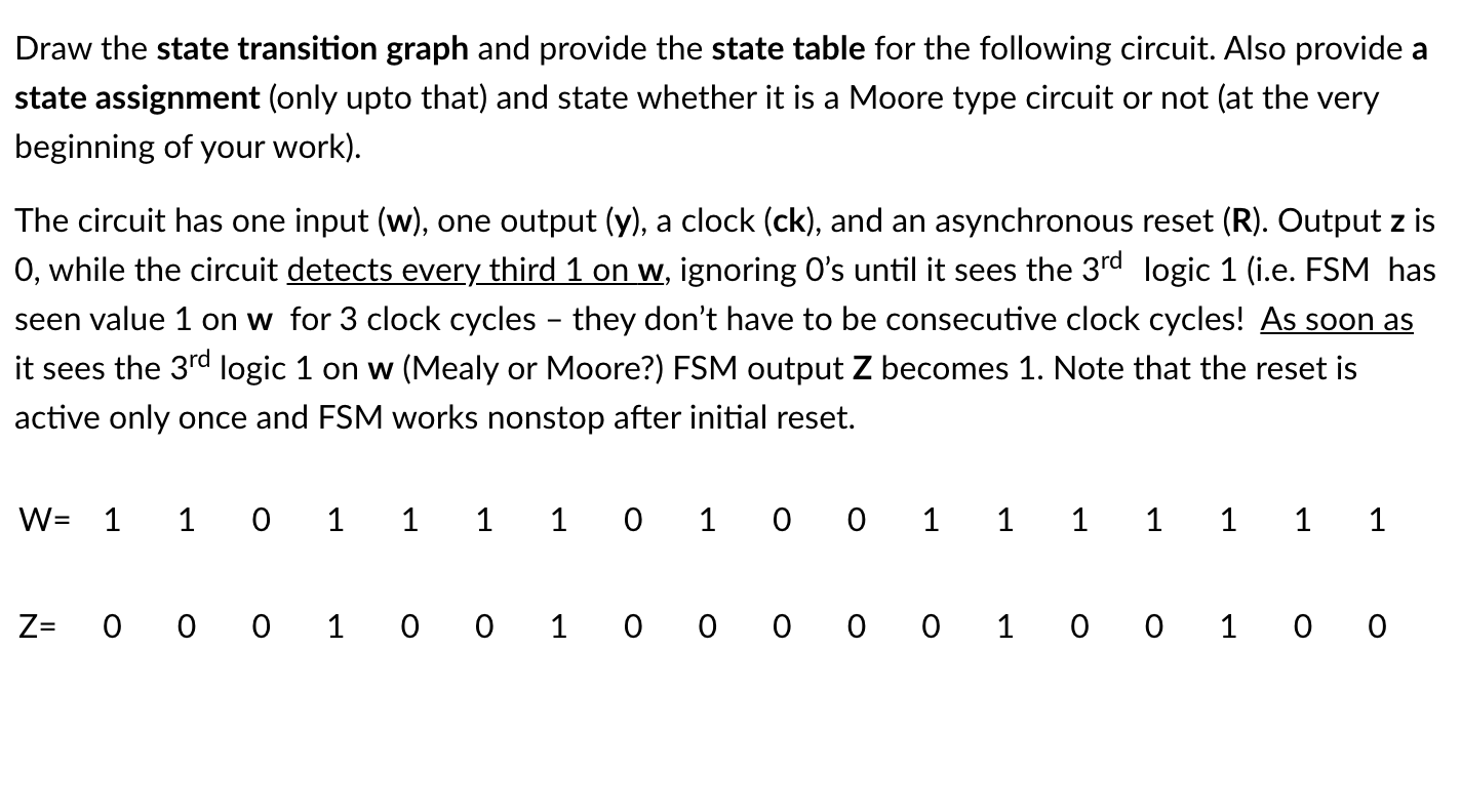 Solved Draw the state transition graph and provide the state | Chegg.com