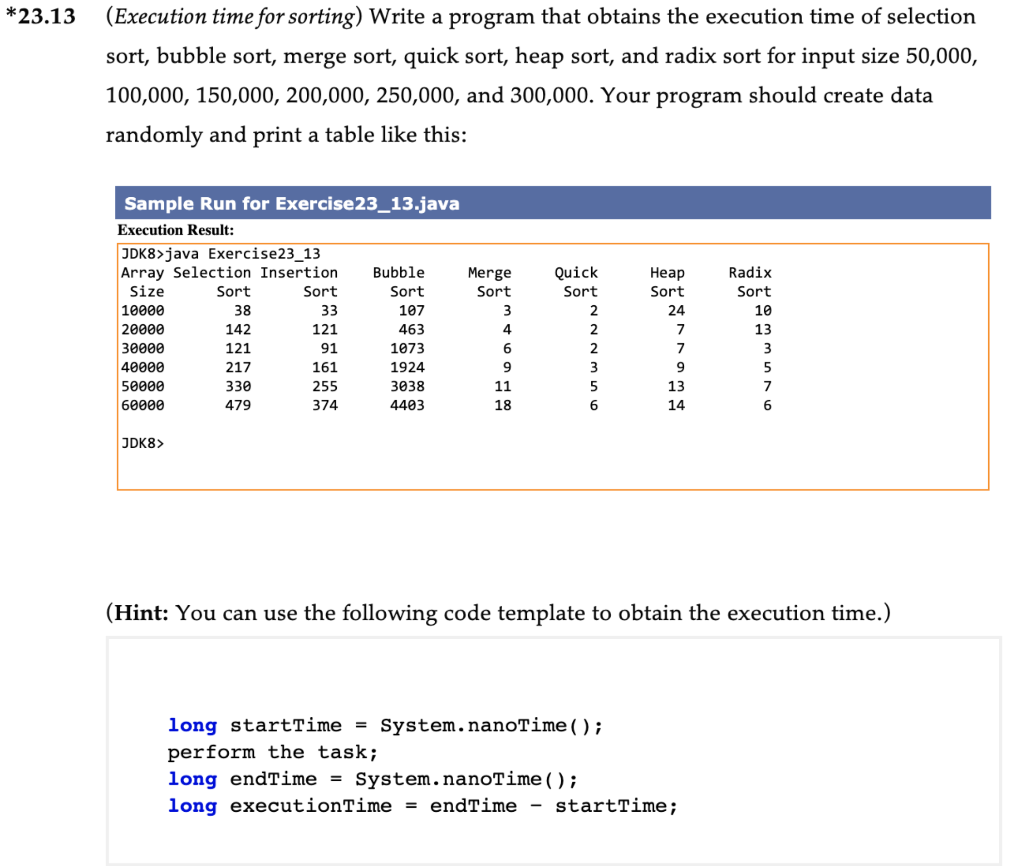 Solved Execution Time For Sorting Write A Program That